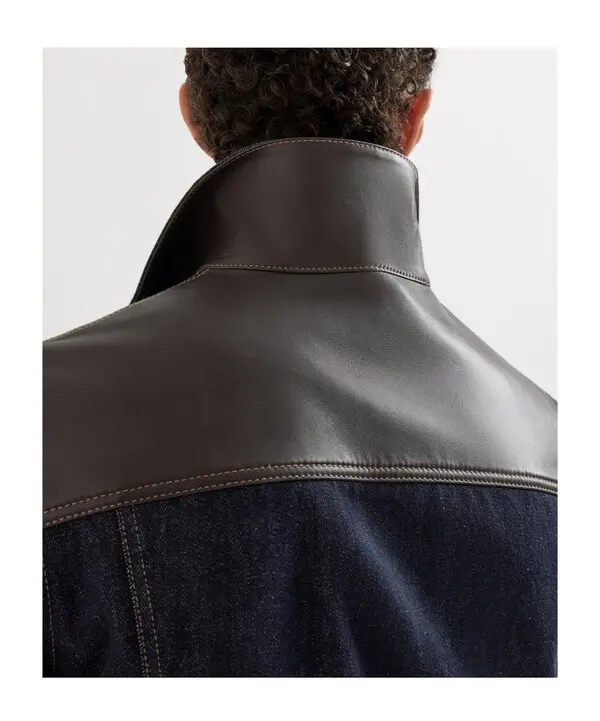 Brunello Cucinelli Paneled Denim And Leather Trucker Jacket