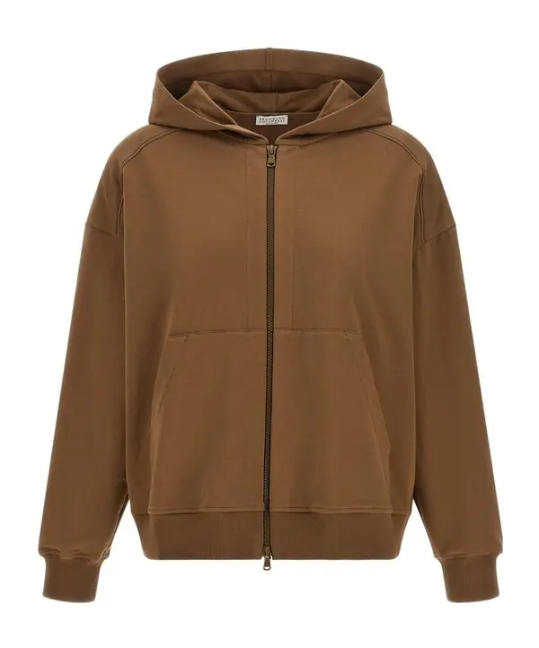 Brunello Cucinelli Monili Detail Zip-up Hoodie - Brown