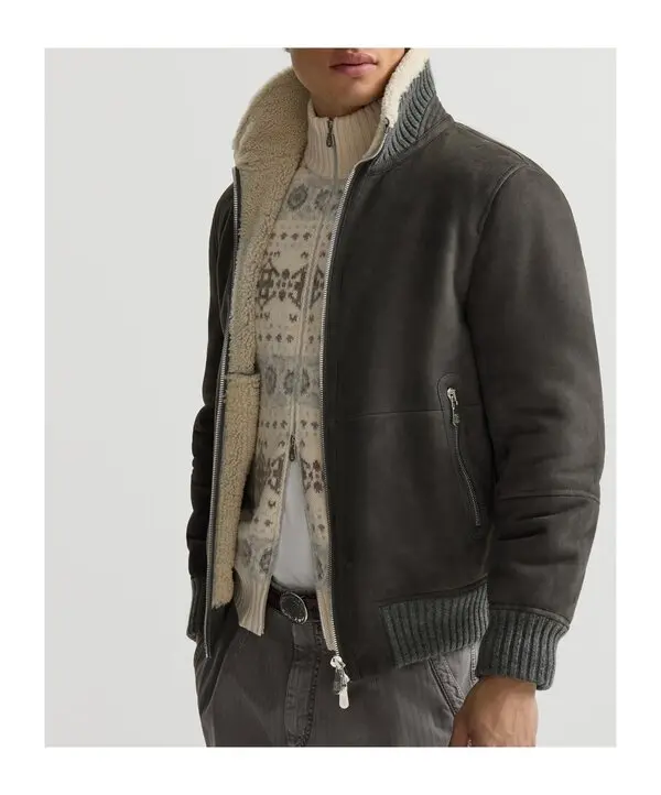 Brunello Cucinelli Shearling Trimmed Zip-up Bomber Jacket - Black