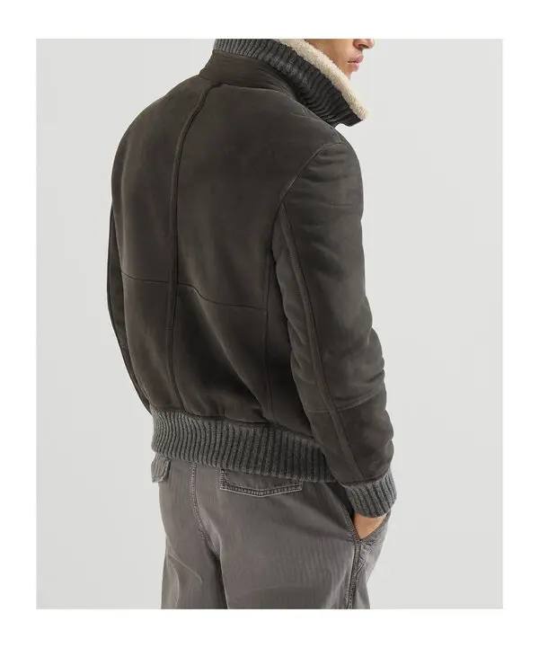 Brunello Cucinelli Shearling Trimmed Zip-up Bomber Jacket - Black
