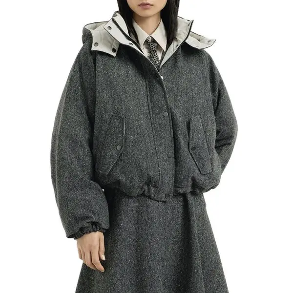 Brunello Cucinelli Donegal Tweed Hooded Jacket - Gray