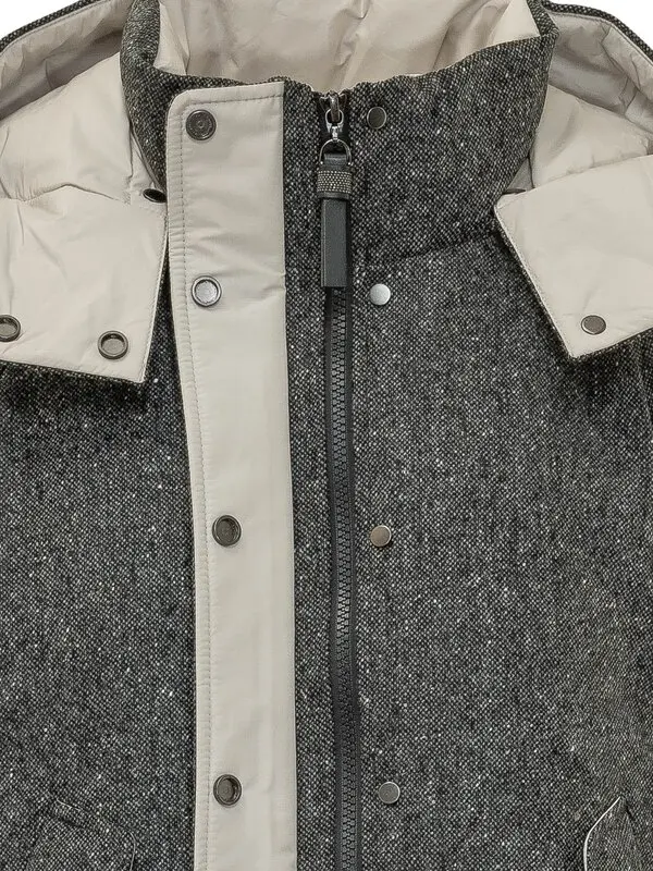 Brunello Cucinelli Donegal Tweed Hooded Jacket - Gray