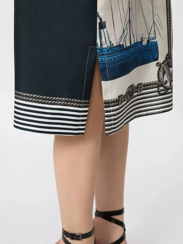 Max Mara Nautical Print Silk Midi Shirt Dress