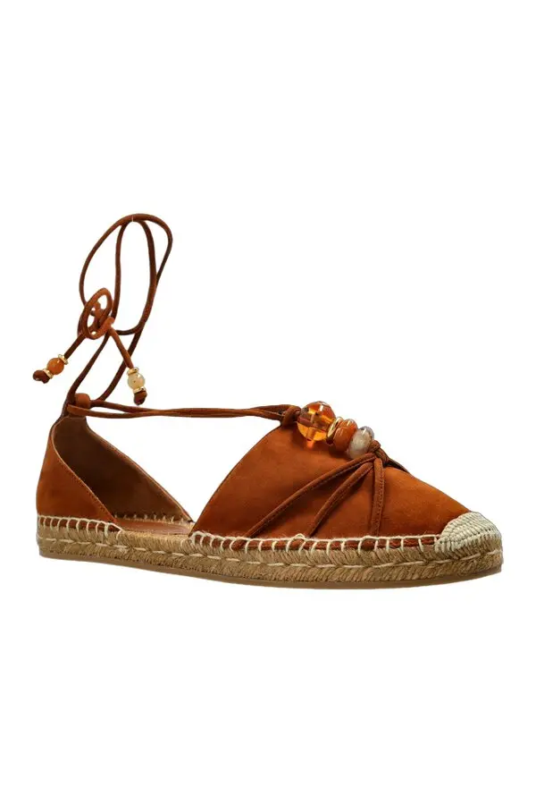 JIMMY CHOO Round Toe Flat Espadrilles With Decorative Beads