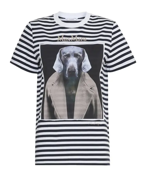 Max Mara Striped Dog Printed Crewneck T-shirt - White/blue