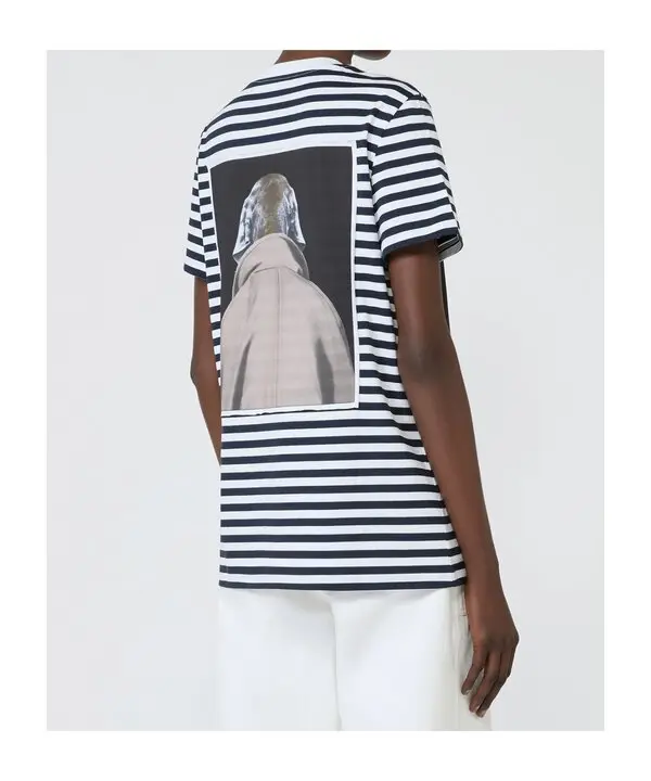 Max Mara Striped Dog Printed Crewneck T-shirt - White/blue