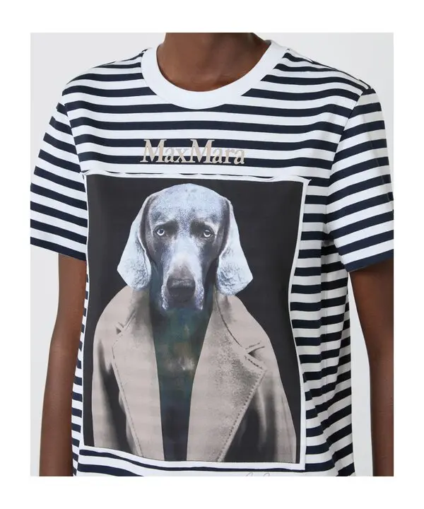 Max Mara Striped Dog Printed Crewneck T-shirt - White/blue