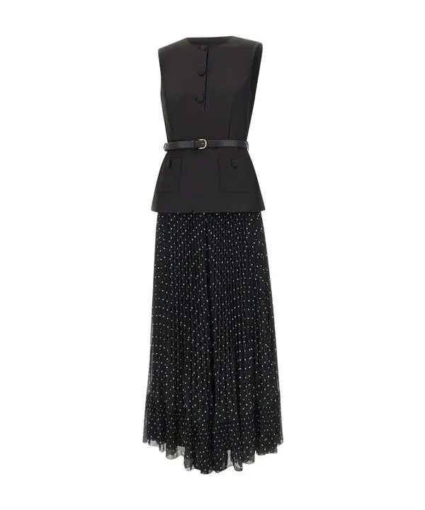 SELF-PORTRAIT Belted Polka Dot Midi Dress