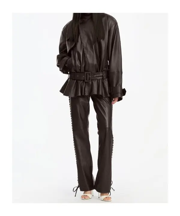 ROTATE BY BIRGER CHRISTENSEN Straight-leg Leather Pants With Lace-up Detail