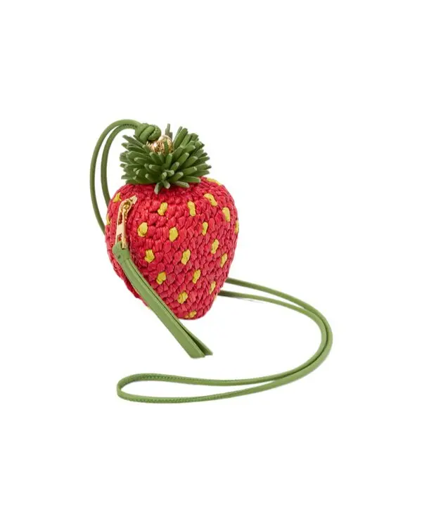 Loewe Raffia And Calfskin Strawberry Coin Purse - Red