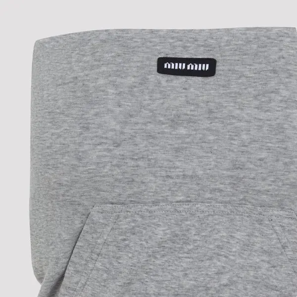 Miu Miu Heather Grey Cotton Jersey Bandeau Top With Logo Pocket