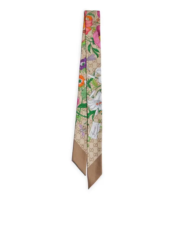 Gucci Printed Silk Scarf - Brown