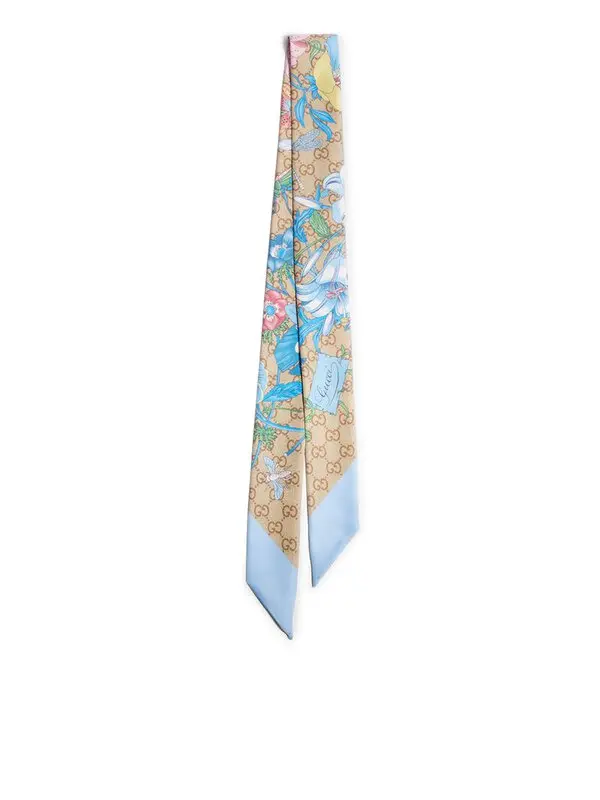 Gucci Flora Scarf In Printed Silk - Blue