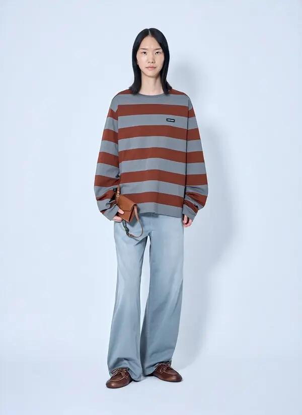 Miu Miu Striped Long Sleeve T-shirt In Cotton