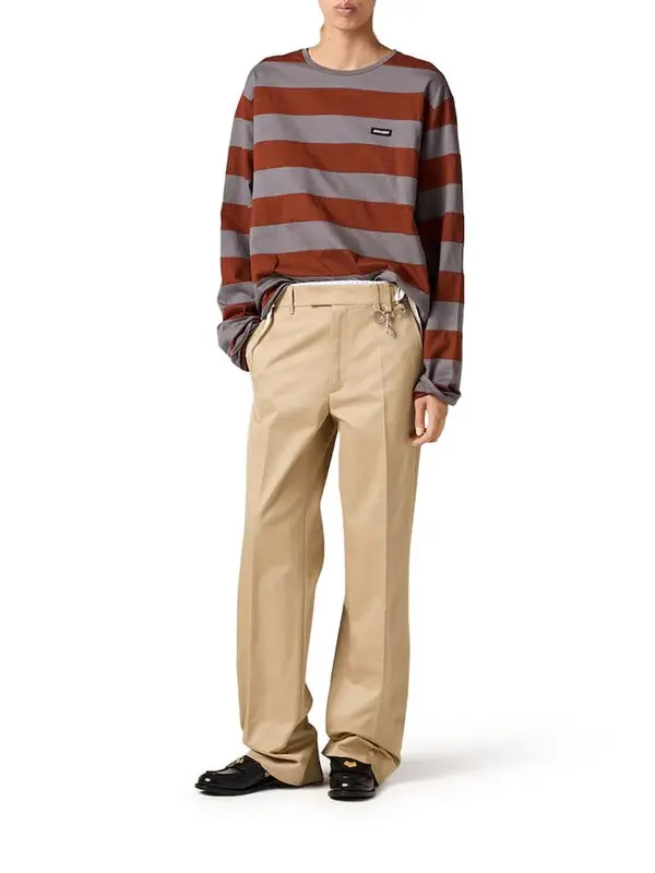 Miu Miu Striped Long Sleeve T-shirt In Cotton - Multicolor