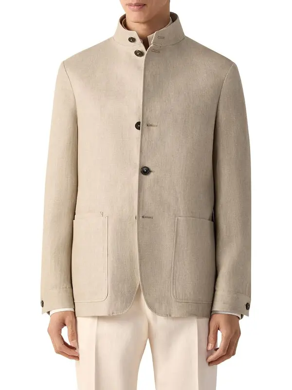Zegna Oasi Lino Chore Jacket With Stand Collar
