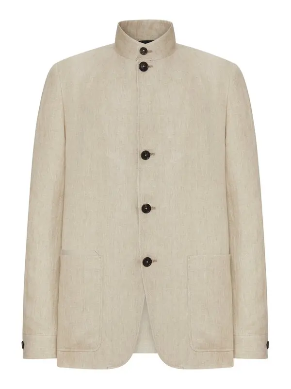 Zegna Oasi Lino Chore Jacket With Stand Collar - Cream