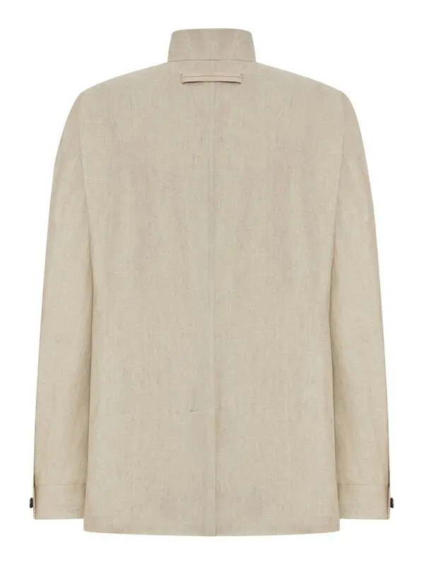 Zegna Oasi Lino Chore Jacket With Stand Collar - Cream