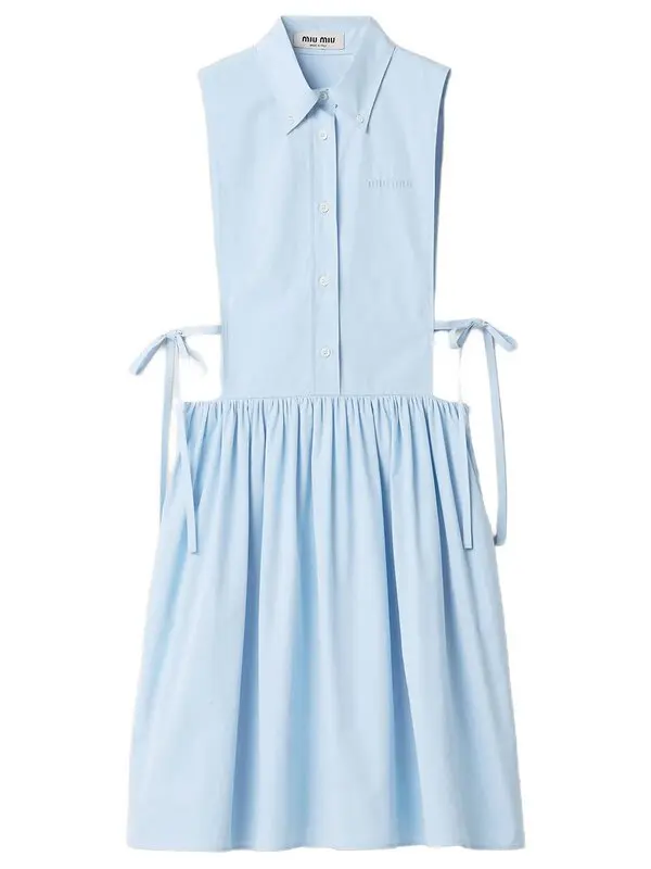 Miu Miu Sleeveless Poplin Dress With Side Ties - Blue