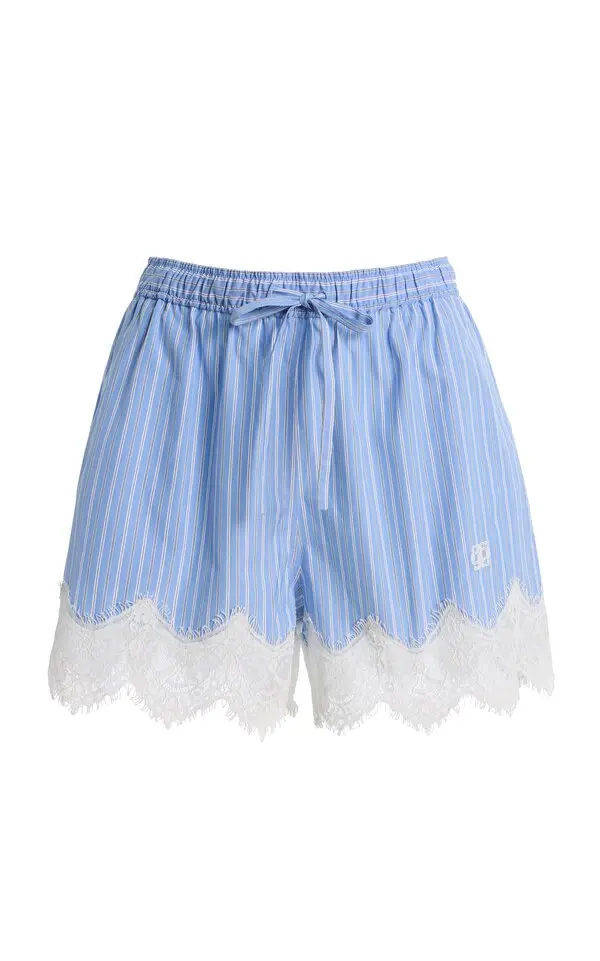 Simkhai Emmie Lace-trimmed Striped Cotton Shorts - Blue