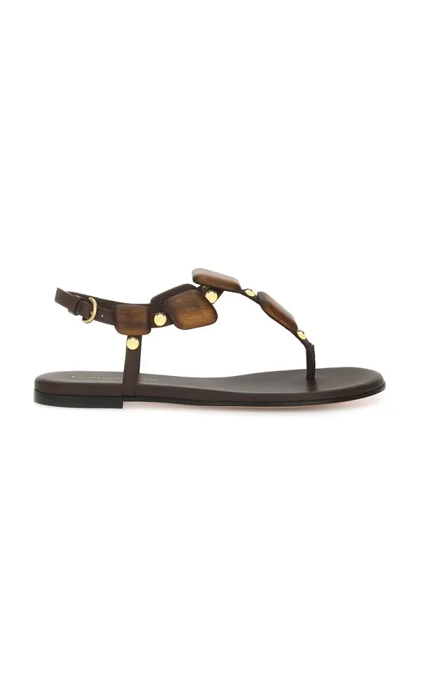 GIANVITO ROSSI Embellished Leather Sandals - Brown