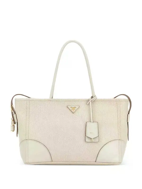 Prada Large Canvas Tote Bag - Neutrals