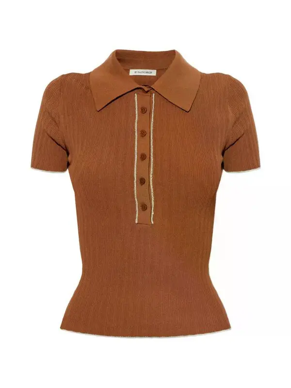 BY MALENE BIRGER Benita Ribbed Knit Polo Shirt - Brown
