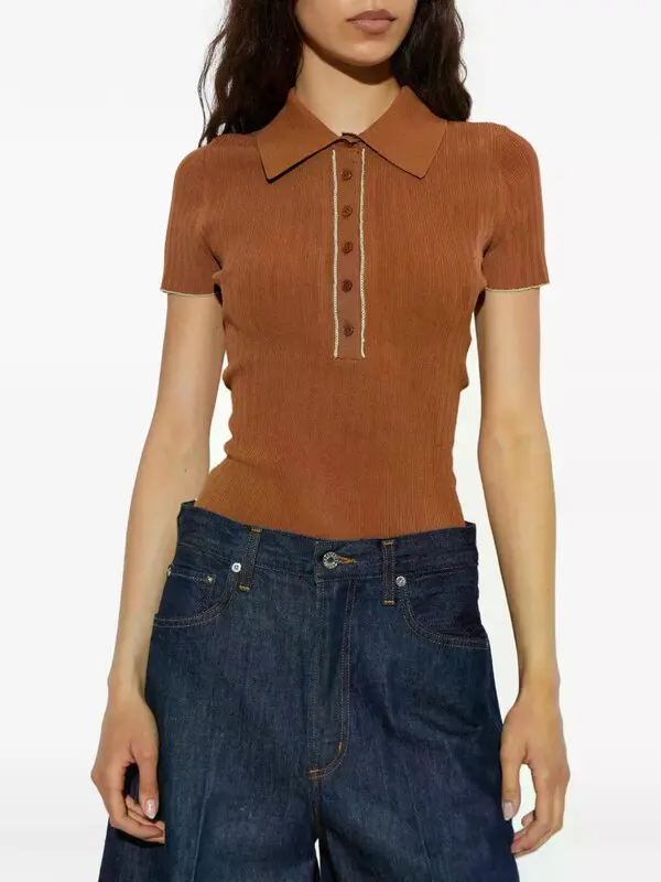 BY MALENE BIRGER Benita Ribbed Knit Polo Shirt - Brown