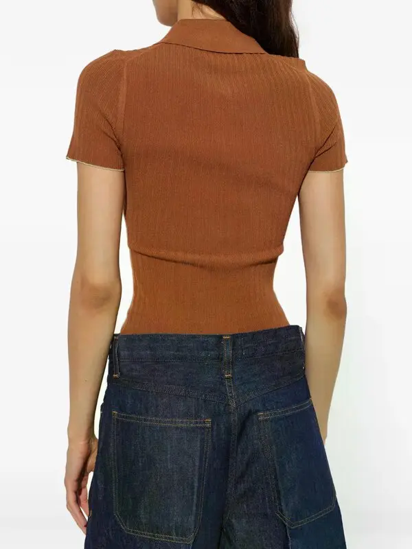 BY MALENE BIRGER Benita Ribbed Knit Polo Shirt - Brown