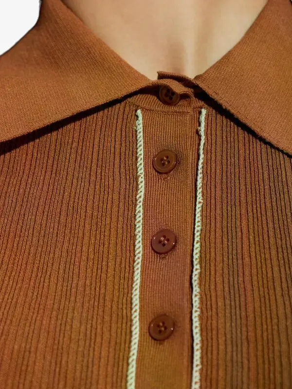 BY MALENE BIRGER Benita Ribbed Knit Polo Shirt - Brown