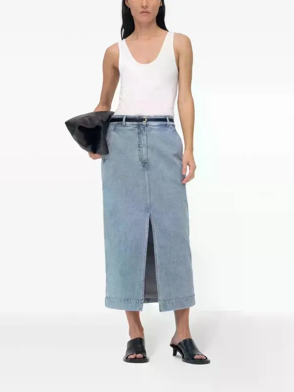 Another Tomorrow Organic Cotton Denim Midi Skirt