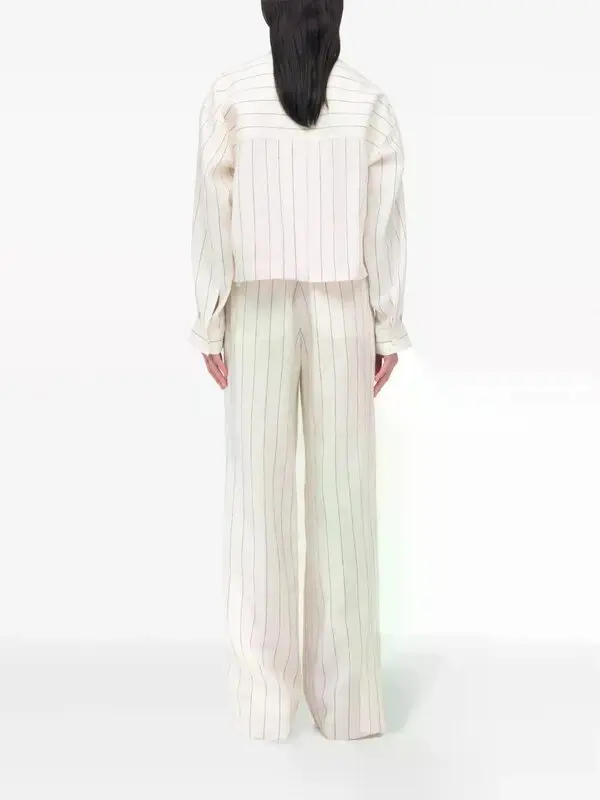 Another Tomorrow Striped High-neck Linen Top