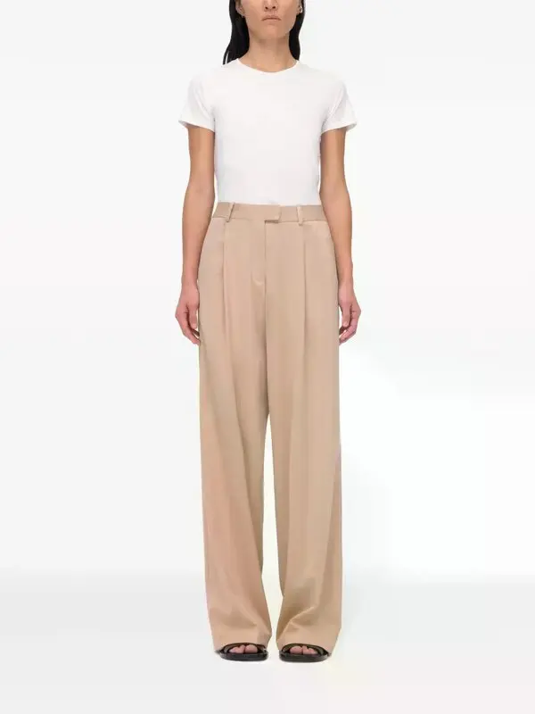 Another Tomorrow Pleated Merino Wool Trousers