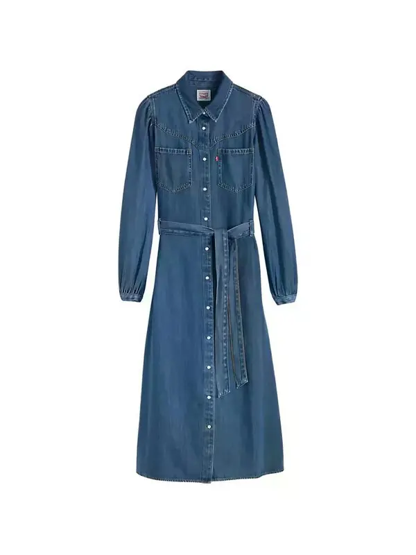LEVI'S Journey Puffed-sleeve Belted Midi Dress