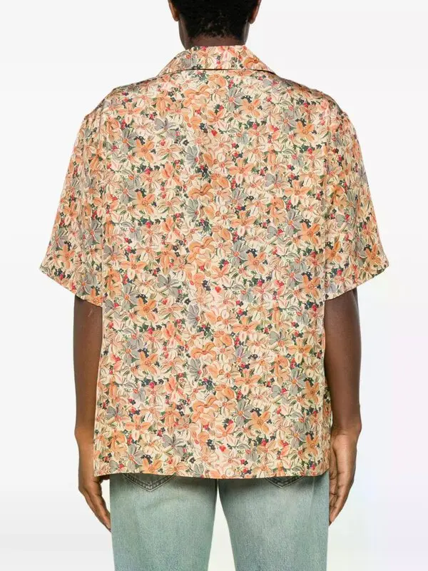 Valentino Garavani Floral-print Camp-collar Button-down Silk Shirt - Neutrals