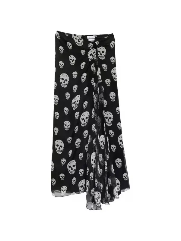 Alexander McQueen Skull Print Draped Maxi Skirt