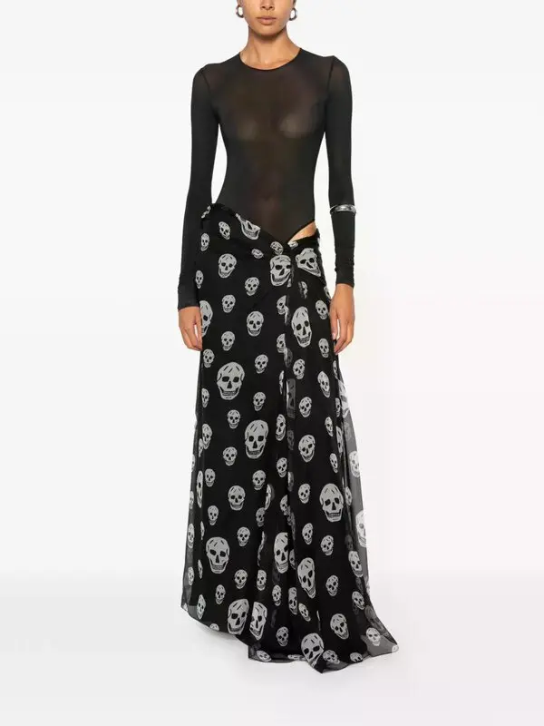 Alexander McQueen Skull Print Draped Maxi Skirt