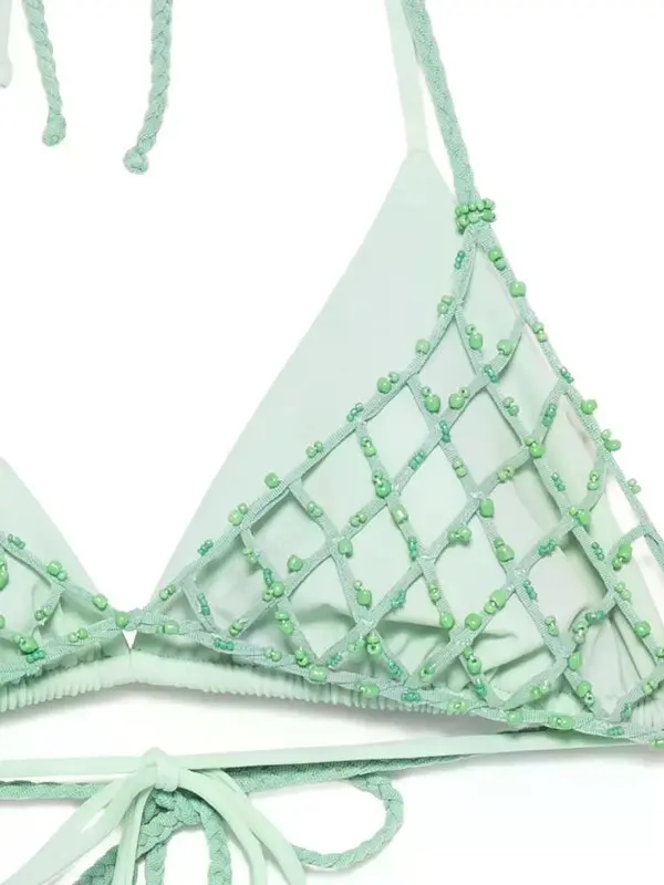 COTAZUR Bead-embellished Crochet Bikini - Green
