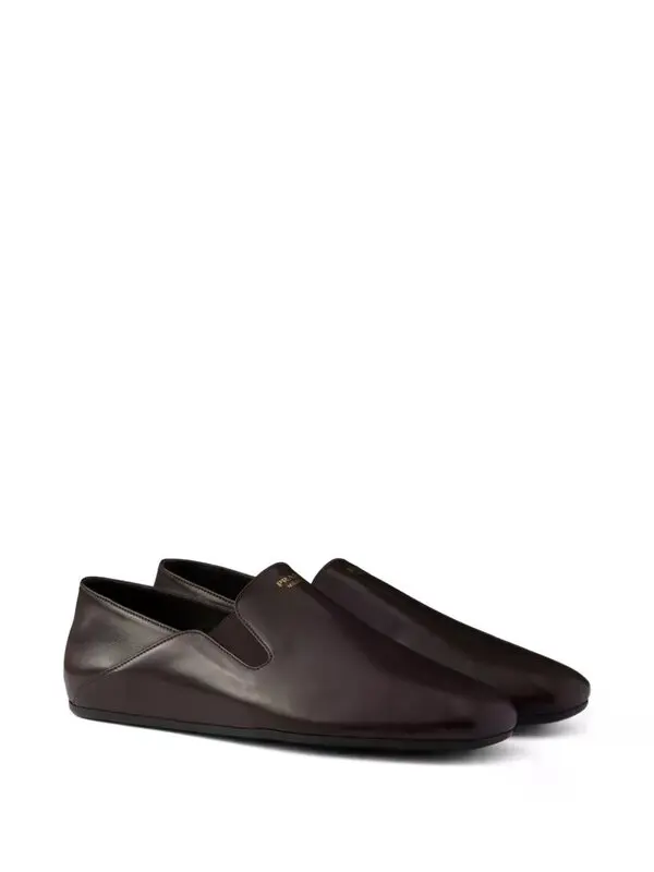 Prada Brushed Leather Collapsible Heel Loafers - Brown