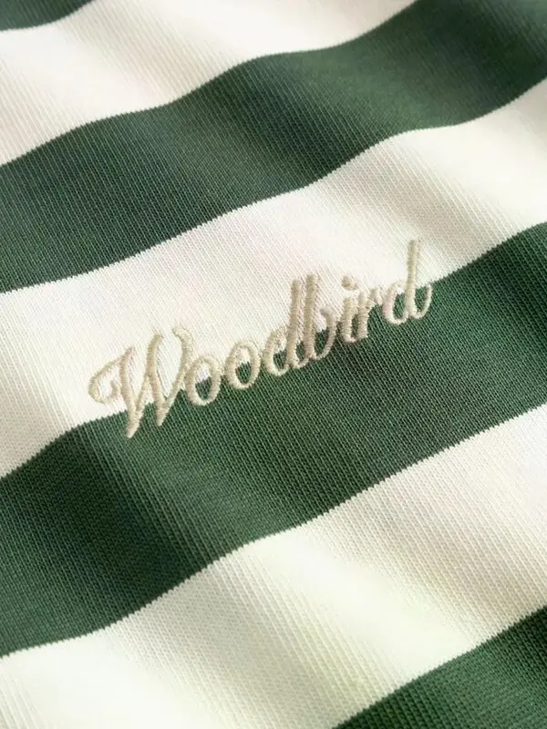 WOODBIRD Beam Striped Embroidered-logo T-shirt