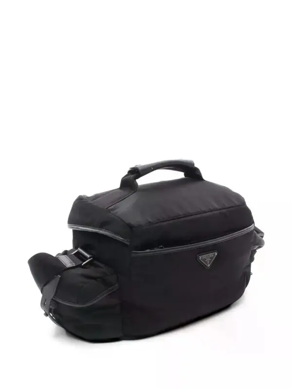 Prada Leather Trimmed Enamel Triangle Logo Camera Bag