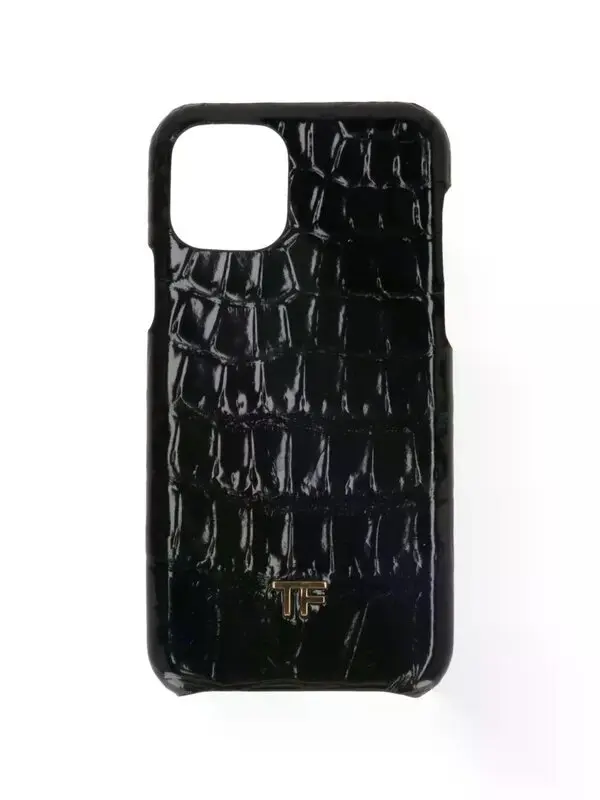 TOM FORD Logo-plaque Croc-effect Leather Phone Case - Black
