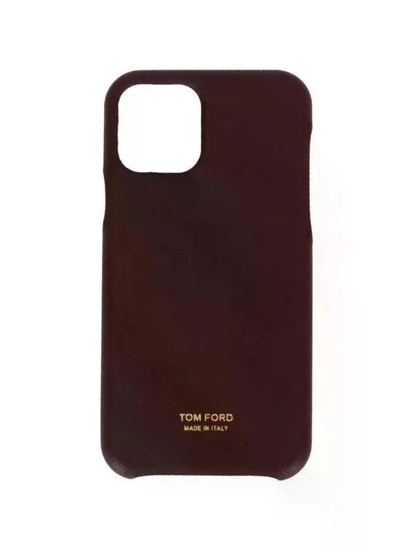 TOM FORD Logo-print Grained-leather Iphone Case - Brown
