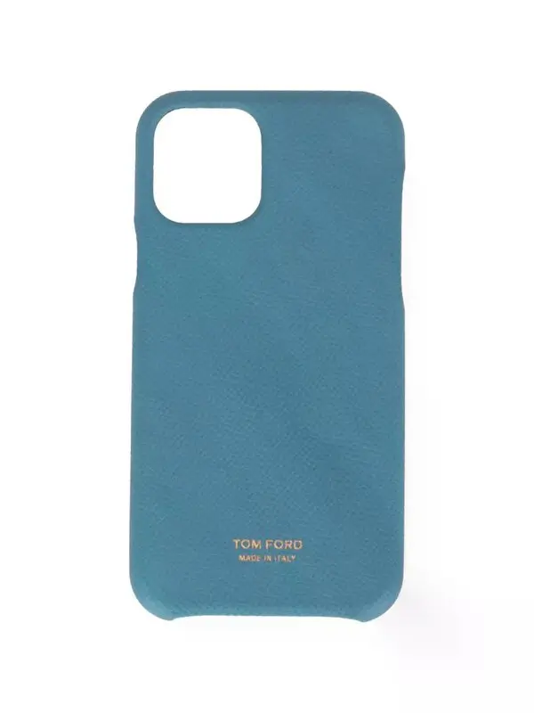 TOM FORD Logo-print Grained-leather Phone Case - Blue