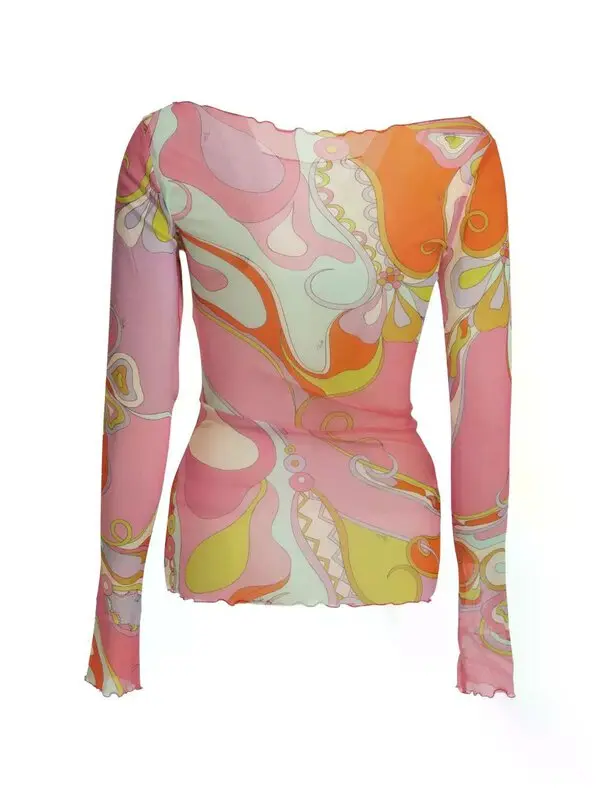 Emilio Pucci Iride Print Mesh Long-sleeve Top