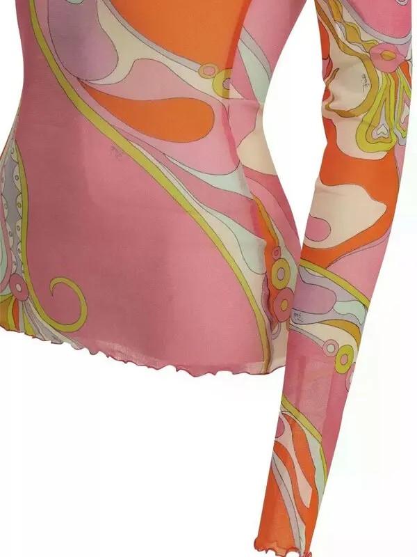 Emilio Pucci Iride Print Mesh Long-sleeve Top