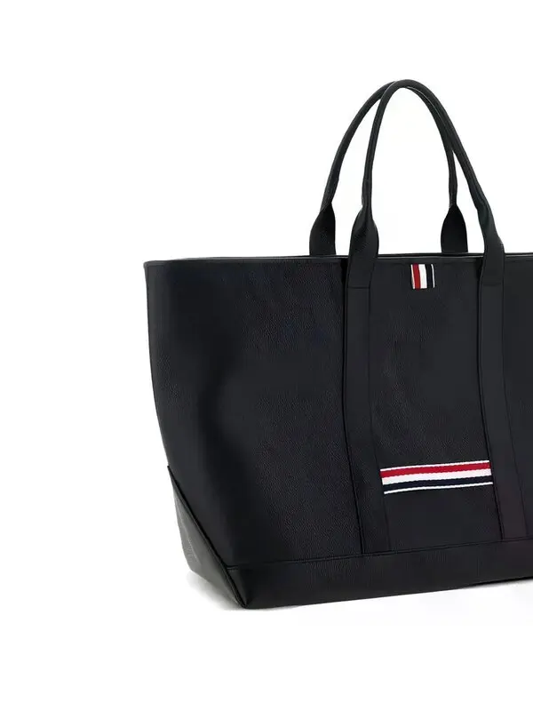 Thom Browne Tricolour-grosgrain Leather Tote Bag - Black
