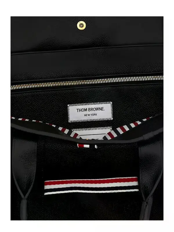 Thom Browne Tricolour-grosgrain Leather Tote Bag - Black
