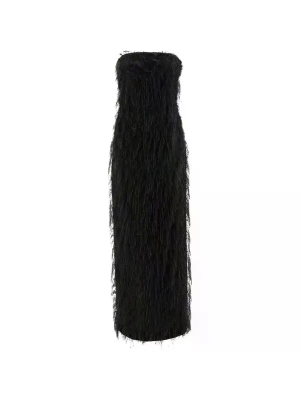 FERRAGAMO Strapless Eyelash Fabric Midi Dress