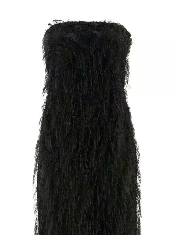 FERRAGAMO Strapless Eyelash Fabric Midi Dress